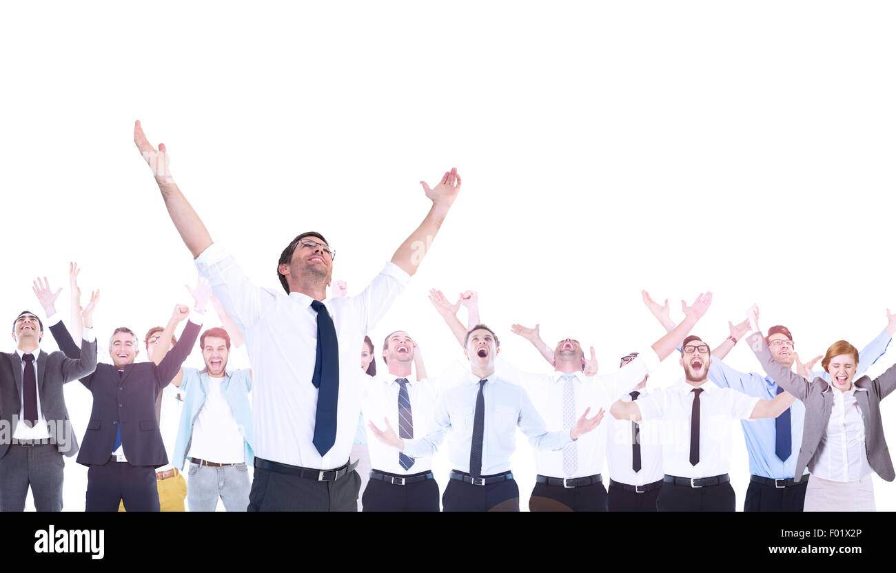 Composite image of handsome businessman cheering with arms up Stock ...