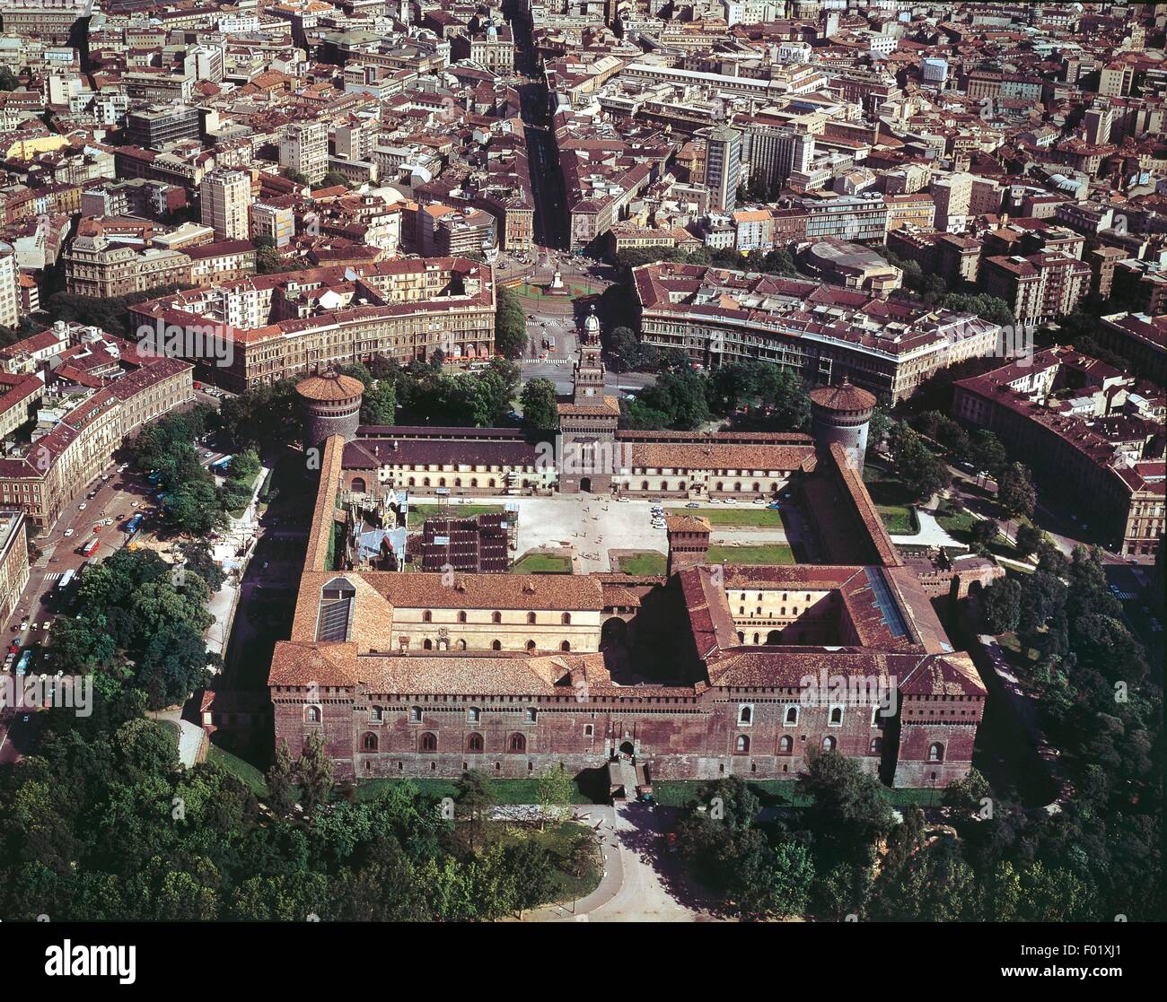 Aerial view of Sforza Castle at Milan - Lombardy Region, Italy Stock ...