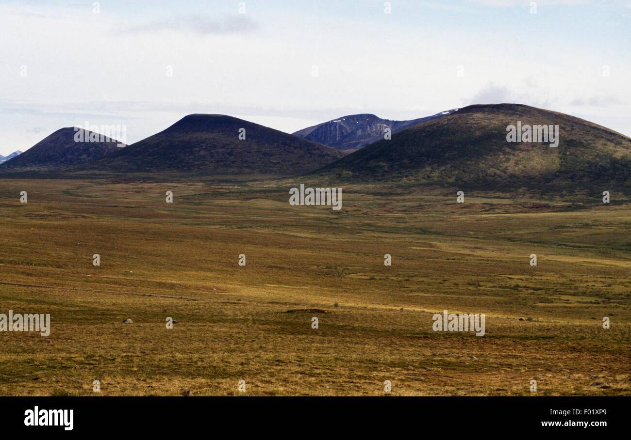 Landscape of the Barrens (treeless hills) and the tundra, Mackenzie ...