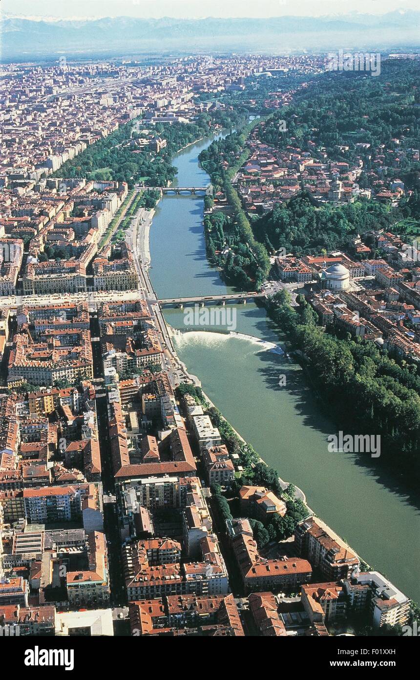 Aerial view of Turin and the Po River - Piedmont Region, Italy Stock ...