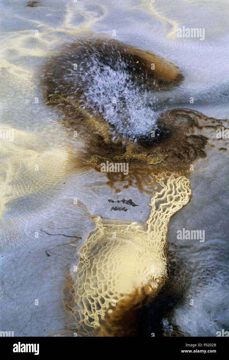 Formation of sulfur material at the edge of a jet of hot water, Iceland ...