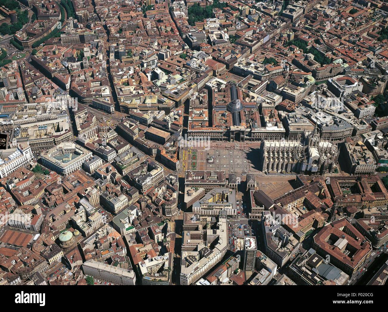 Aerial view of Milan city centre with Piazza Duomo - Lombardy Region ...