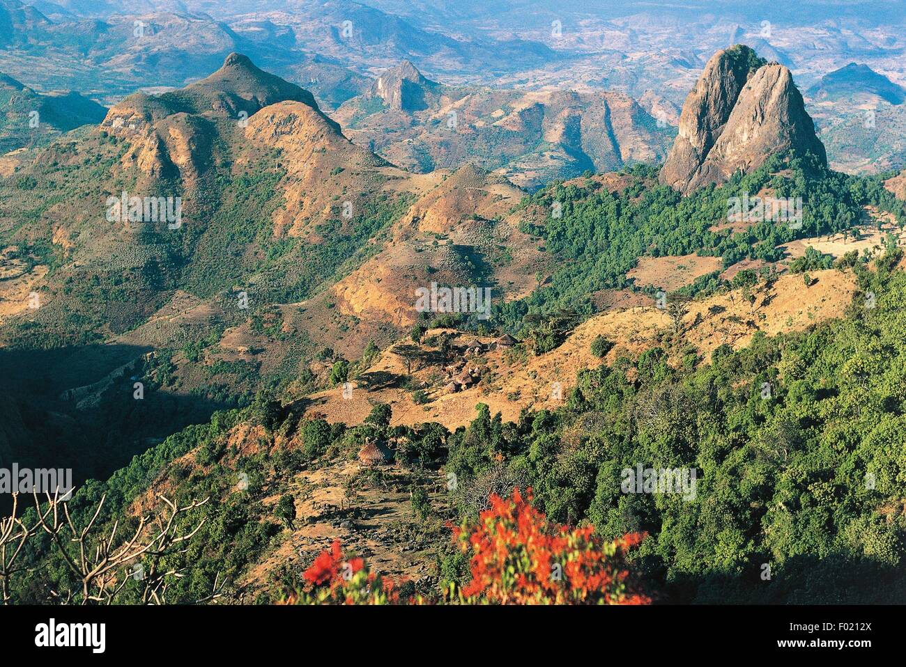 Landscape with Mountain range, province of Gondar, Ethiopia Stock Photo ...