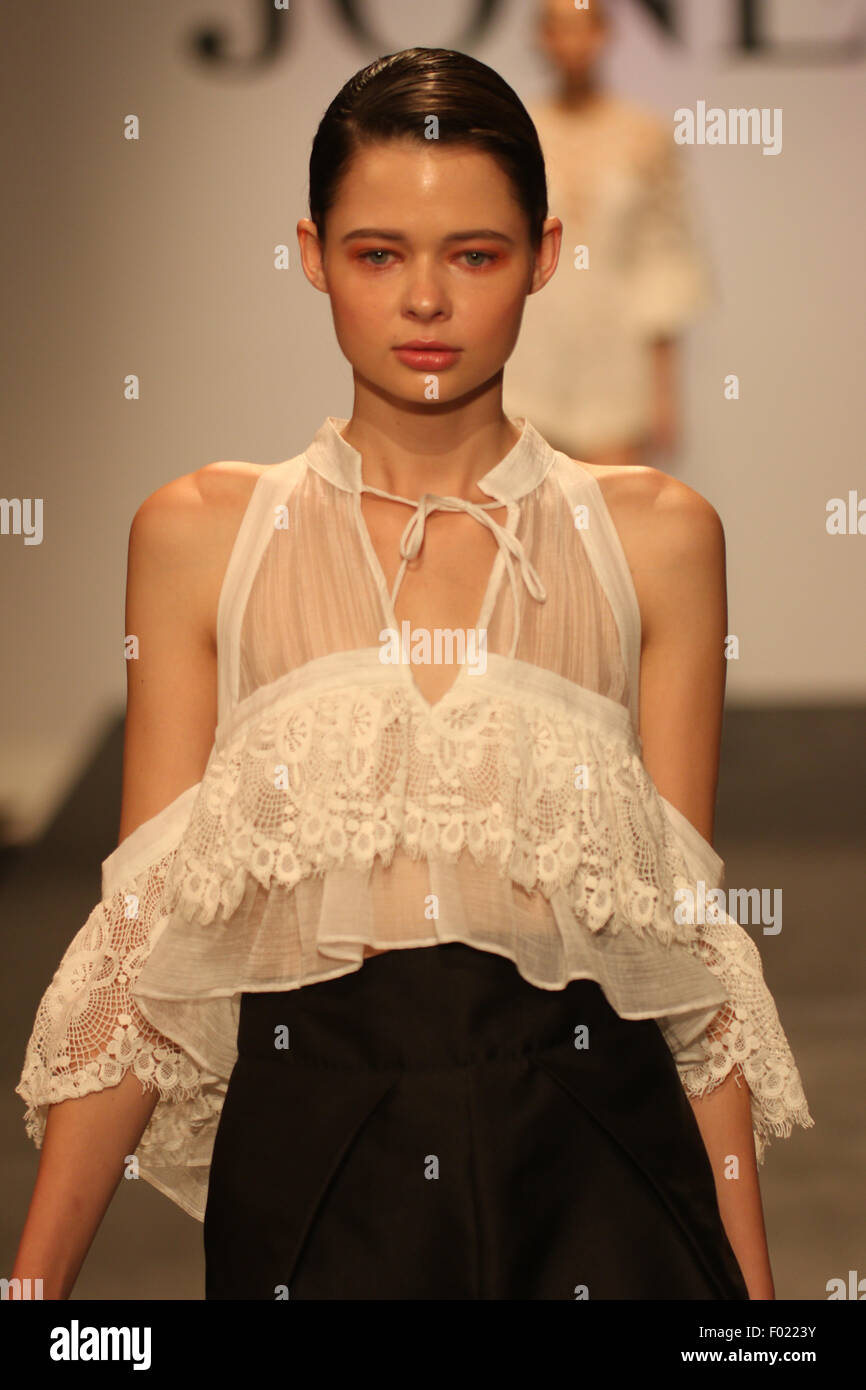 Sydney, Australia. 5 August 2015. A model showcases designs by Alice ...