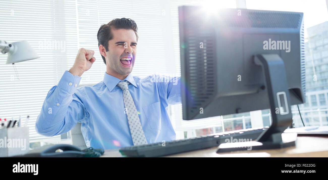 Cheerful businessman cheering in office Stock Photo - Alamy Cheerful businessman cheering in office Stock Photo - Alamy