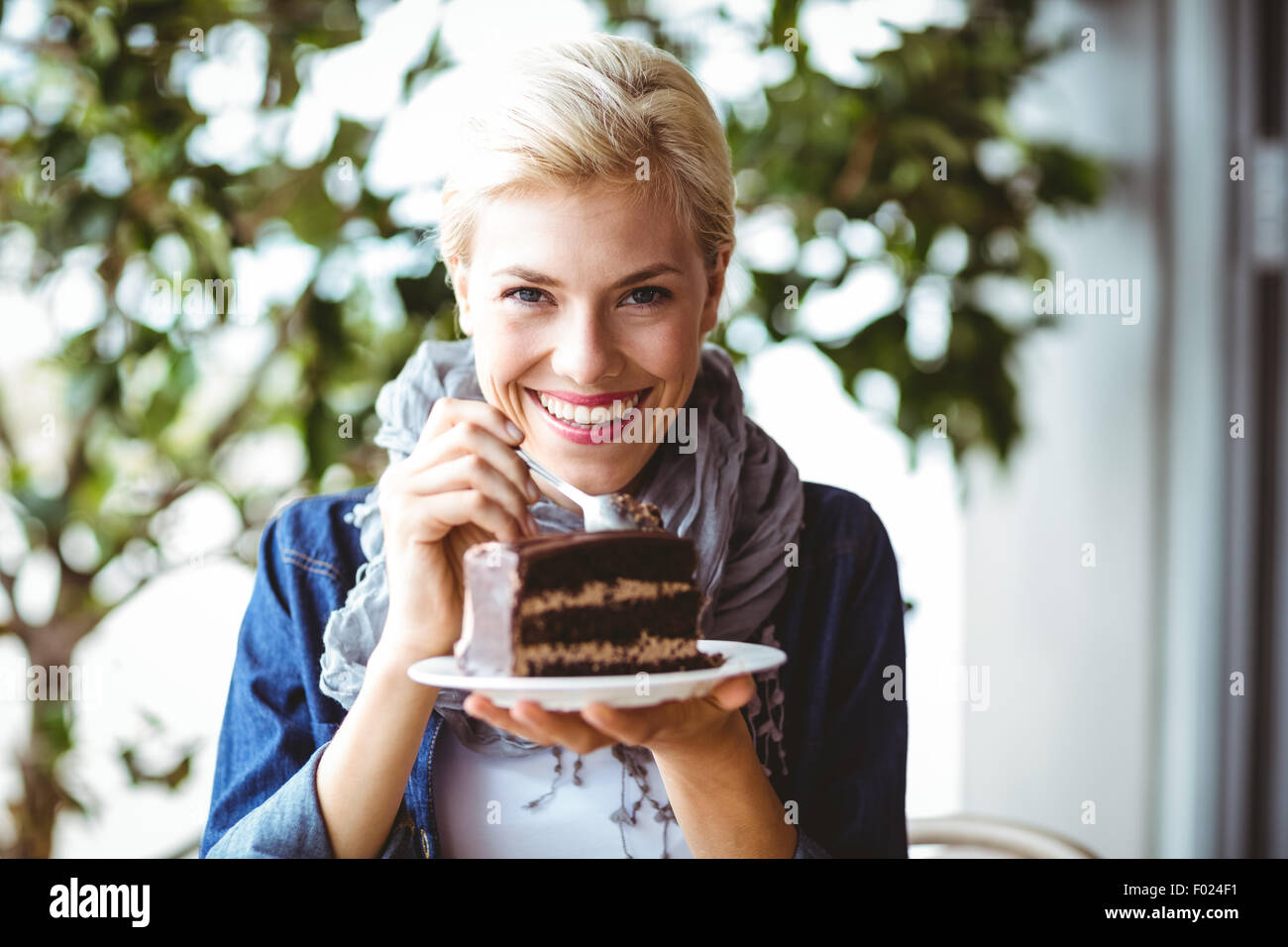 Woman taking piece tasty hi-res stock photography and images - Alamy
