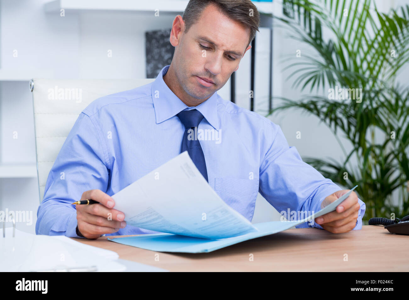 Businessman reading a contract before signing it Stock Photo - Alamy