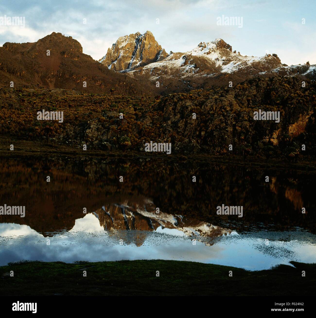 Point Lenana and the peaks of Nelion and Batian seen from Minto's Hut ...