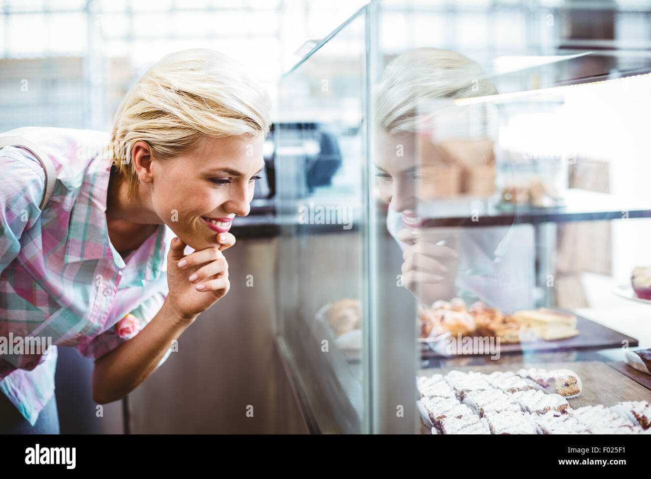 Woman chin looking up happy hi-res stock photography and images - Alamy