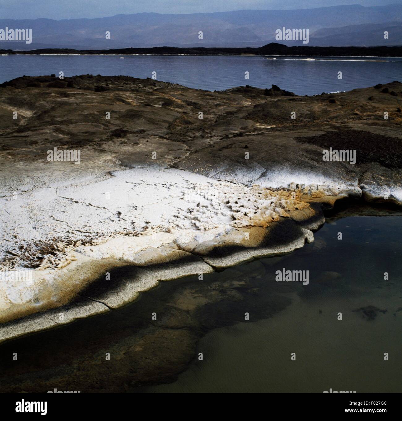 Salt deposits along the shores of Lake Abbe, Great Rift Valley ...