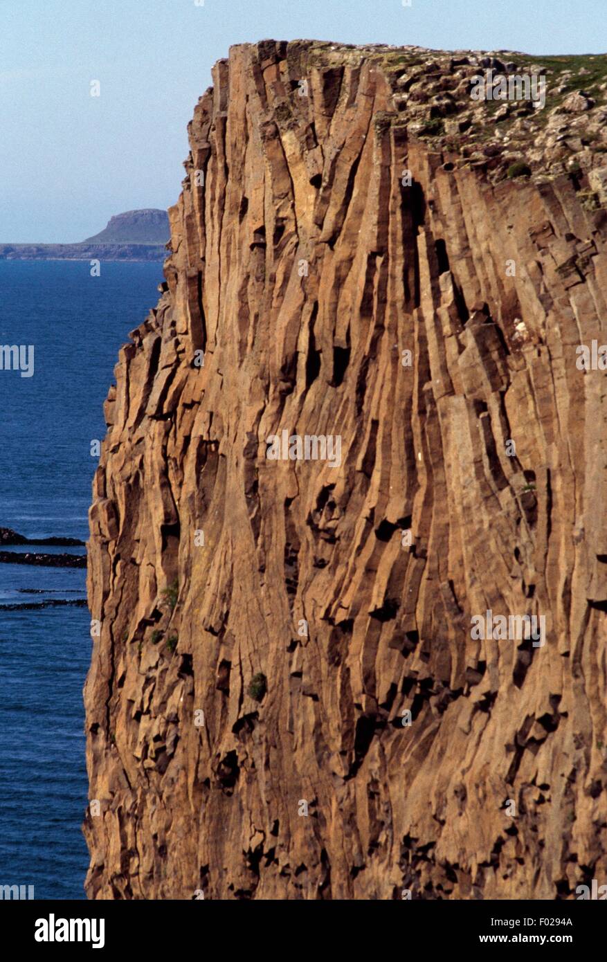 Columnar basalt formations along the Cliffs of Staffa, Inner Hebrides ...