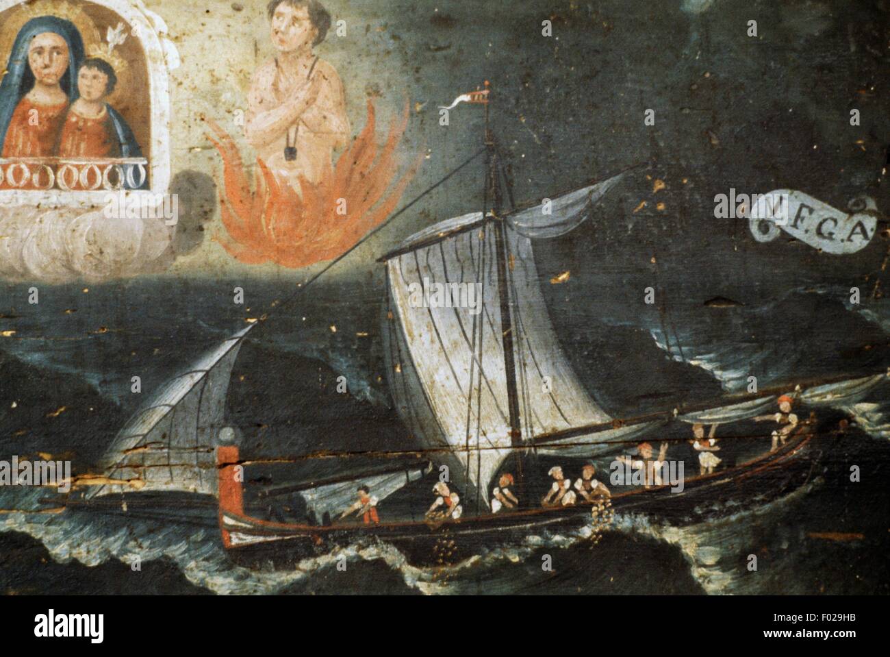 Sailing ship on a stormy sea, seafaring ex voto, Italy Stock Photo - Alamy