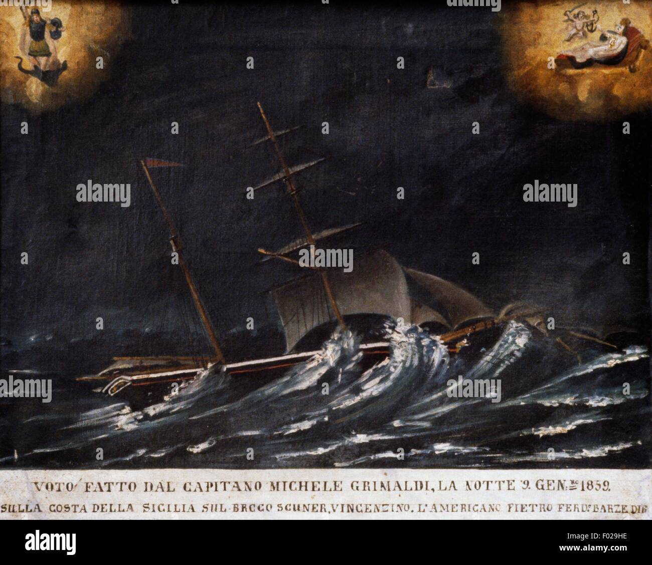 Sailing ship on a stormy sea, seafaring ex voto, Italy Stock Photo - Alamy