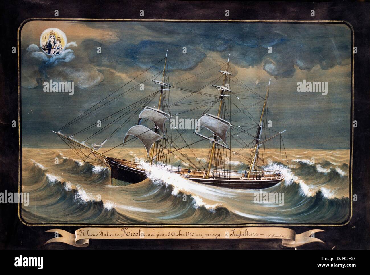 Sailing ship on a stormy sea, seafaring ex voto, Italy, 1880 Stock ...