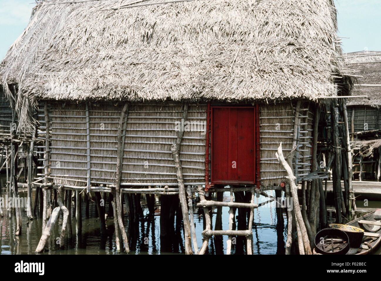 Stilt hut in the village of Ganvie in Lake Nokoue, Benin Stock Photo ...