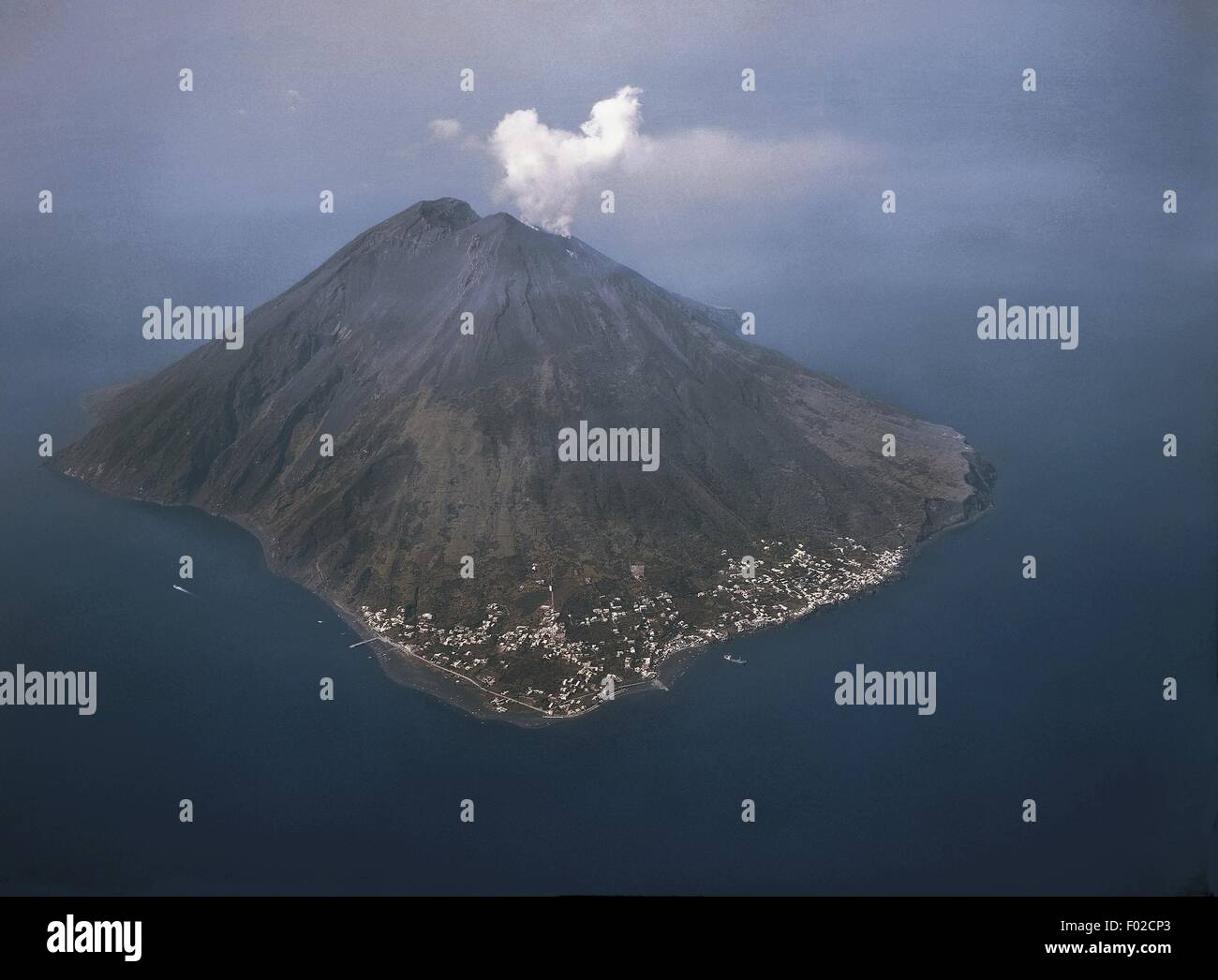 High angle view of smoke emitting from a volcano, Stromboli Volcano ...
