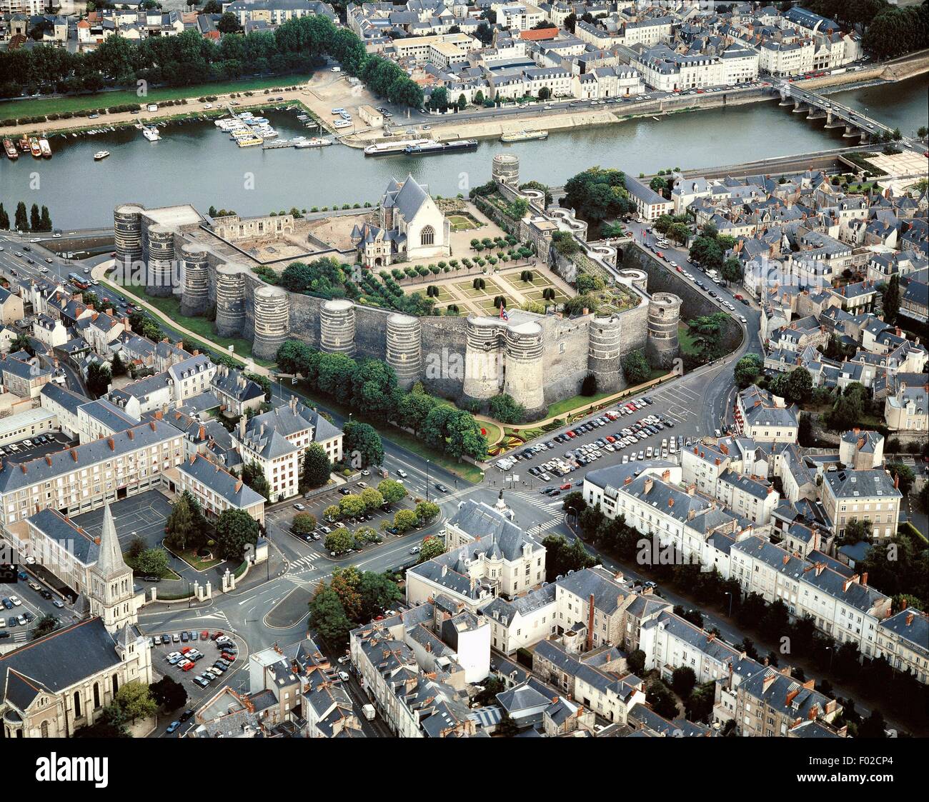 Aerial view of Angers Castle (UNESCO World Heritage List, 2000) - Pays de la Loire, France Stock ...