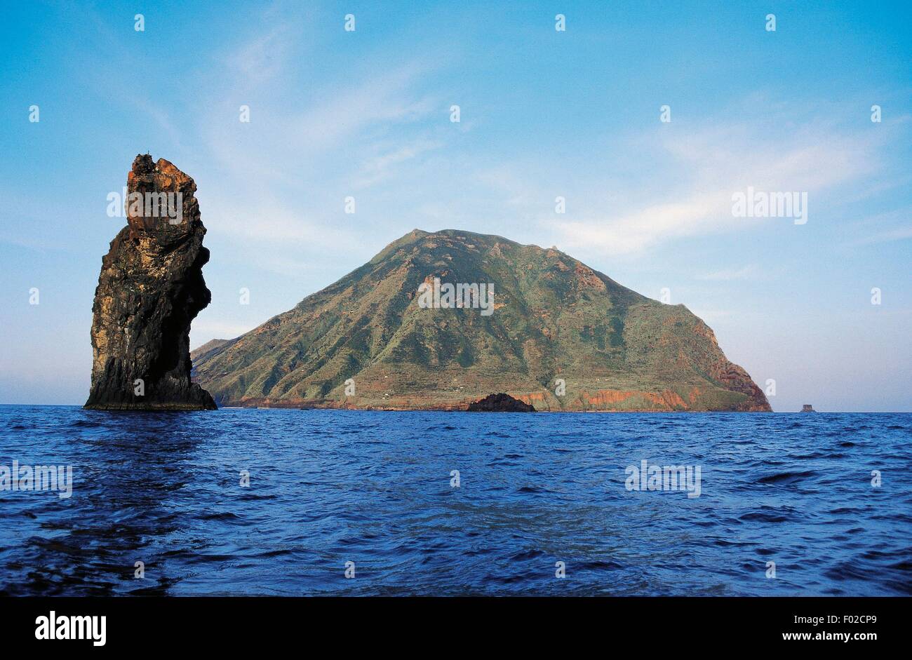 Sea stack known as La Canna, Filicudi island, Lipari or Aeolian islands ...
