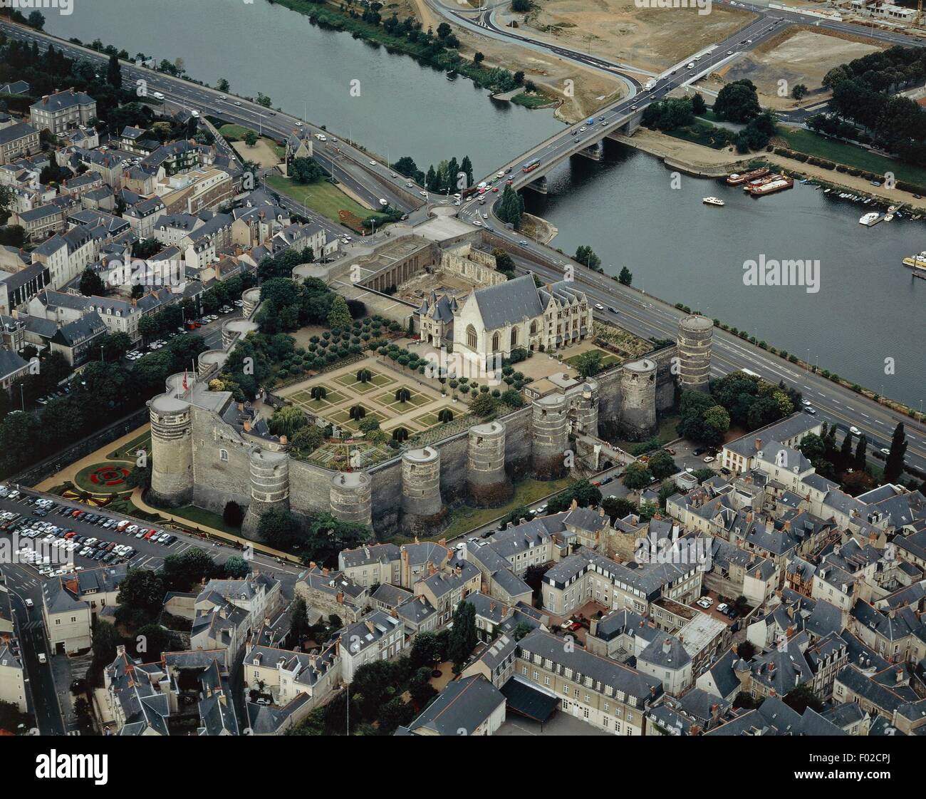 Aerial view of Angers Castle (UNESCO World Heritage List, 2000) - Pays de la Loire, France Stock ...