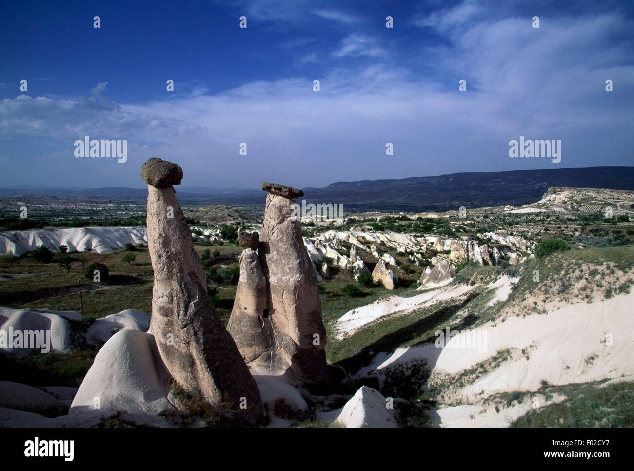 Fairy chimneys (volcanic rock pyramids), near Urgup, Cappadocia, Turkey ...