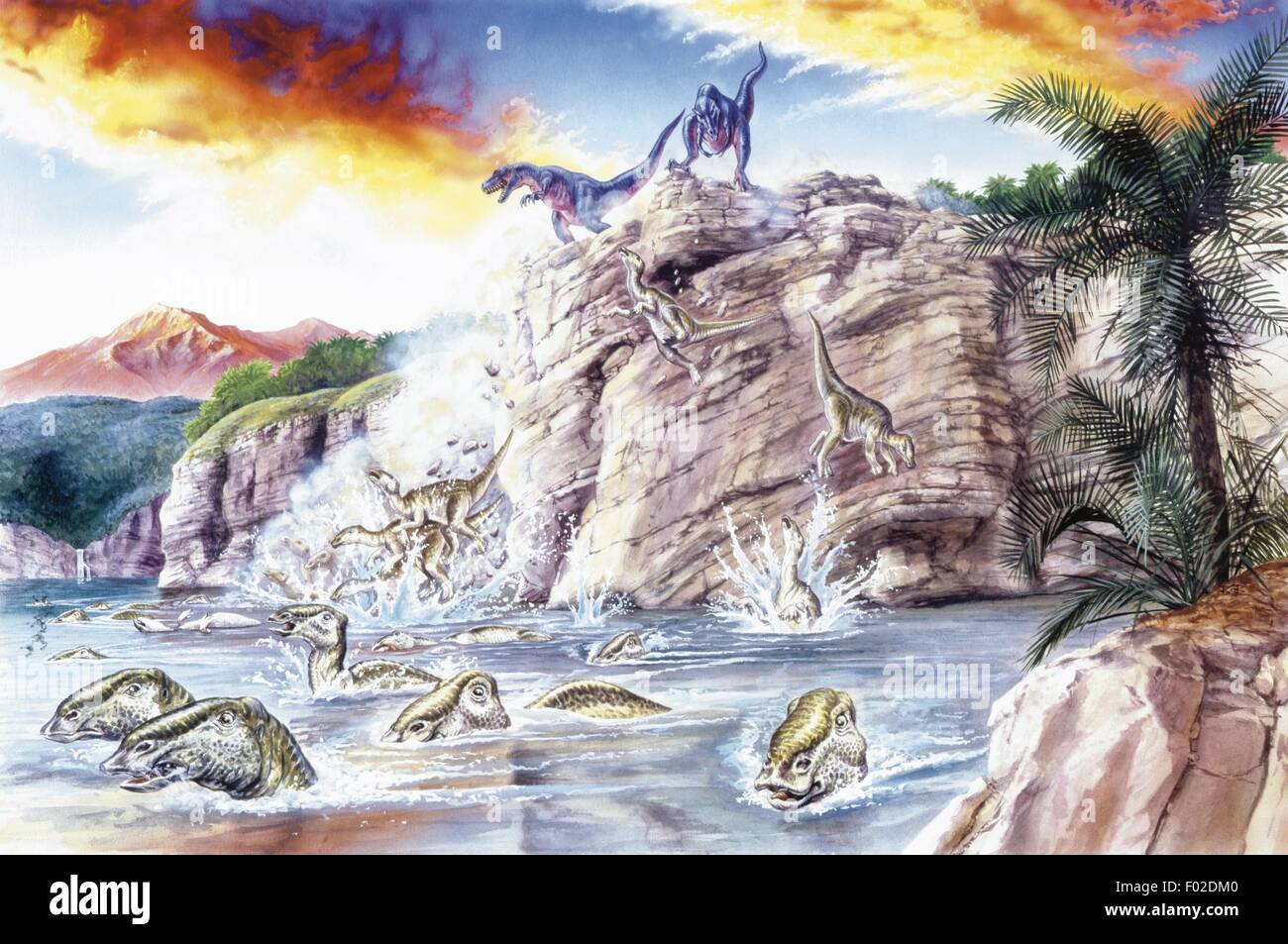 Palaeozoology - Dinosaurs - Prehistoric landscape - Art work Stock ...