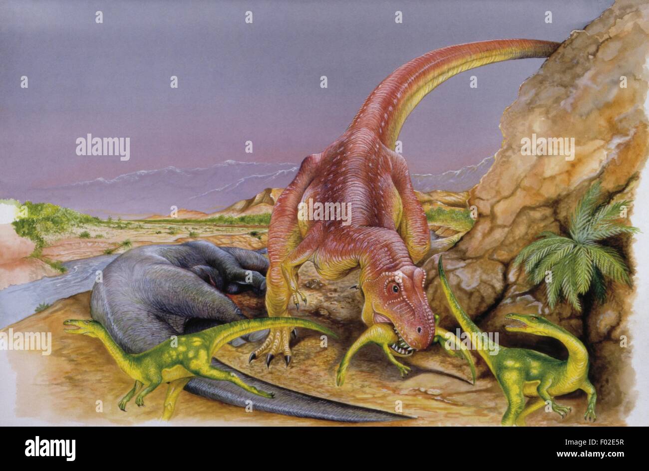 Palaeozoology - Cretaceous period - Dinosaurs - Indosuchus - Art work ...