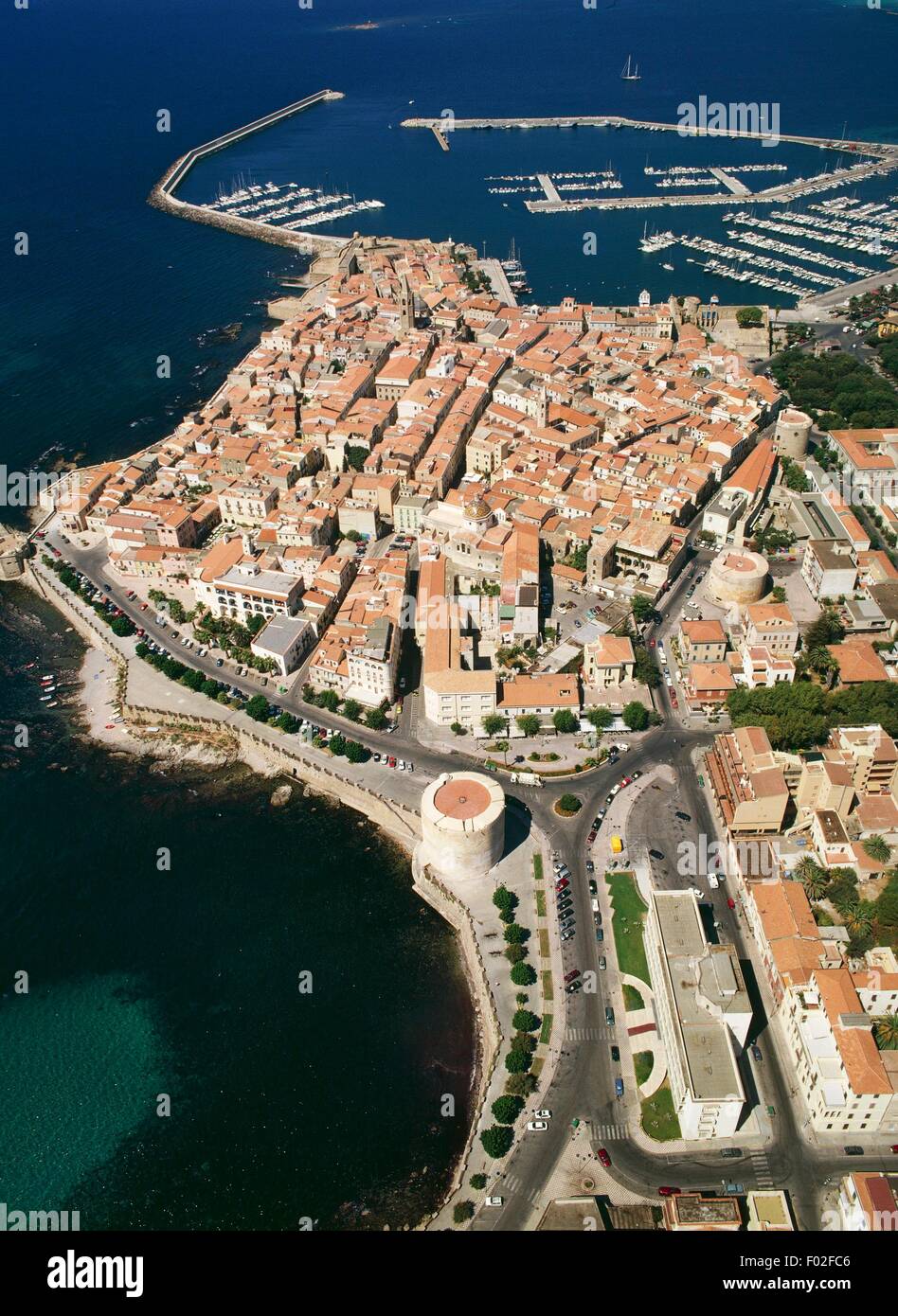 Aerial view of Alghero - Province of Sassari, Sardinia Region, Italy ...