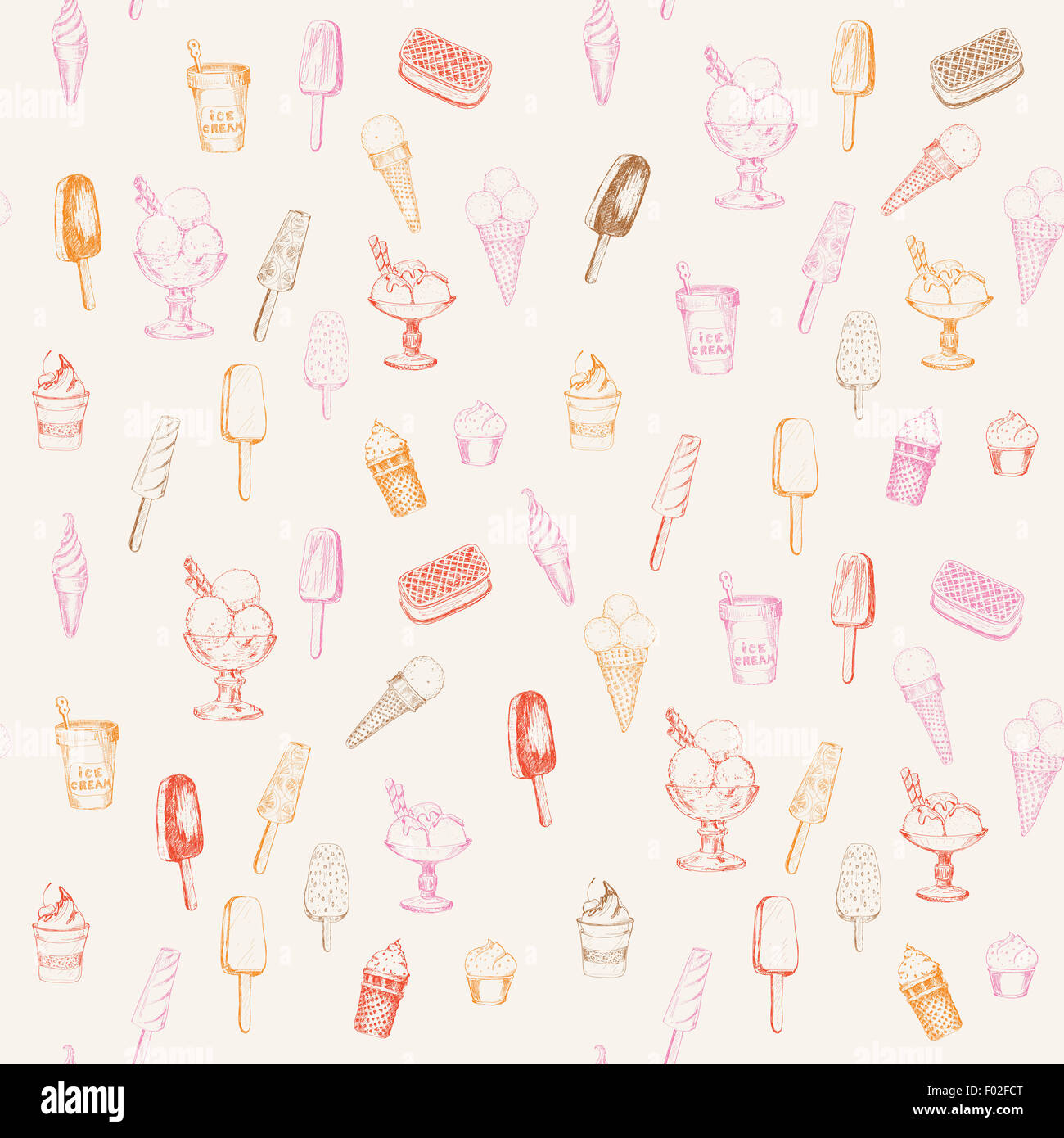 Ice cream. Seamless pattern with hand drawn ice cream Stock Photo - Alamy