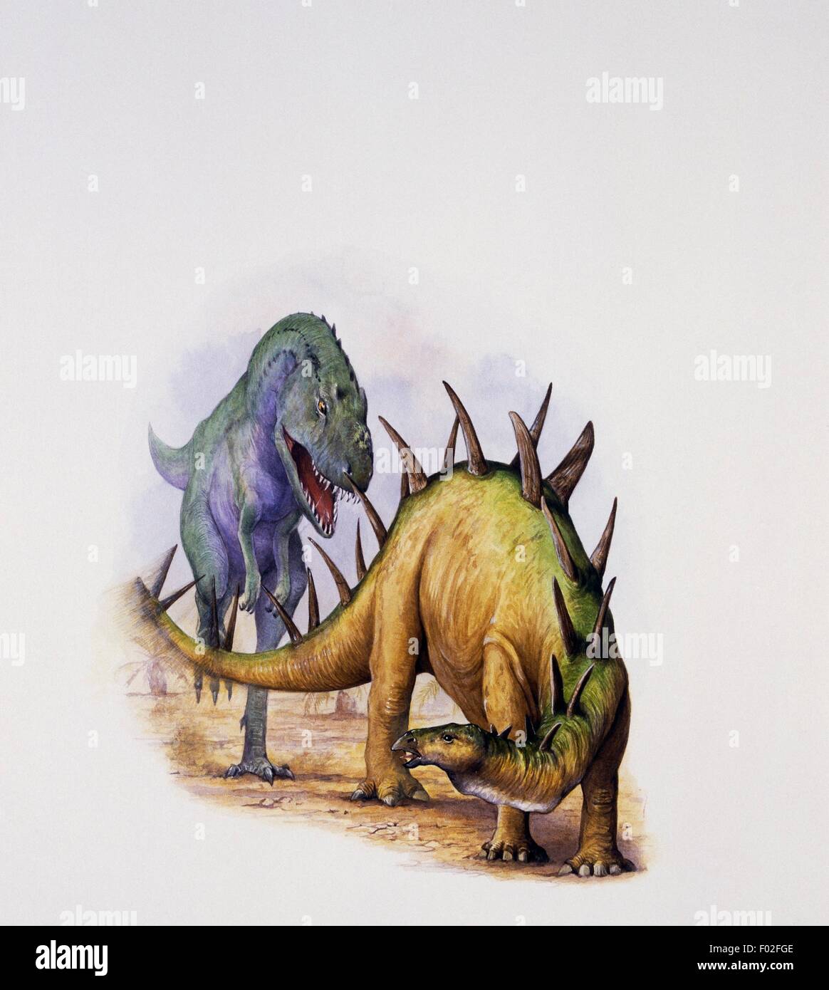 Chialingosaurus kuani, Stegosauridae, chased by a T rex (Tyrannosaurus ...