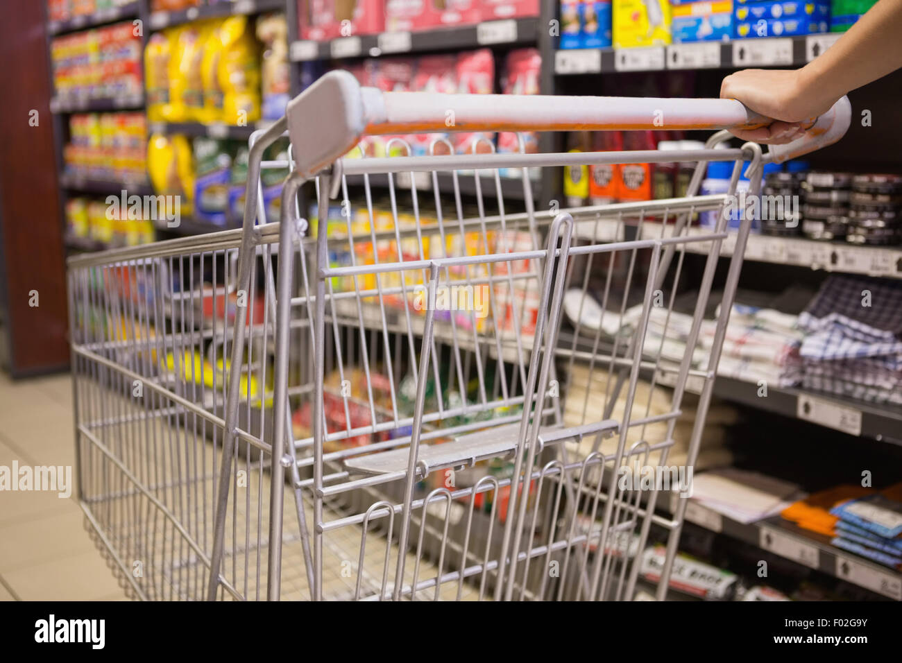 Rear view of woman pushing trolley Stock Photo - Alamy