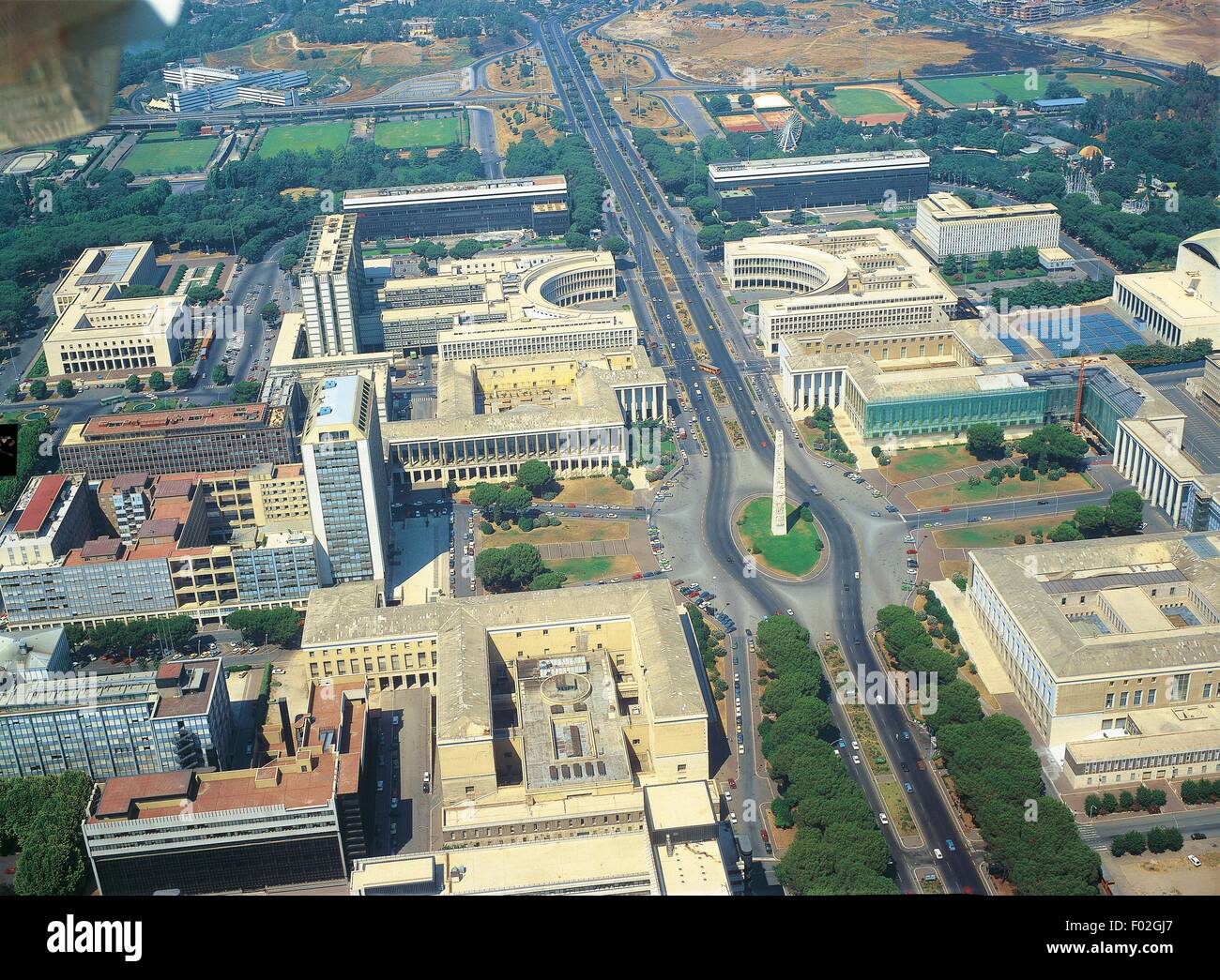 Aerial view of the EUR district with Palazzo dei Congressi (Congress ...
