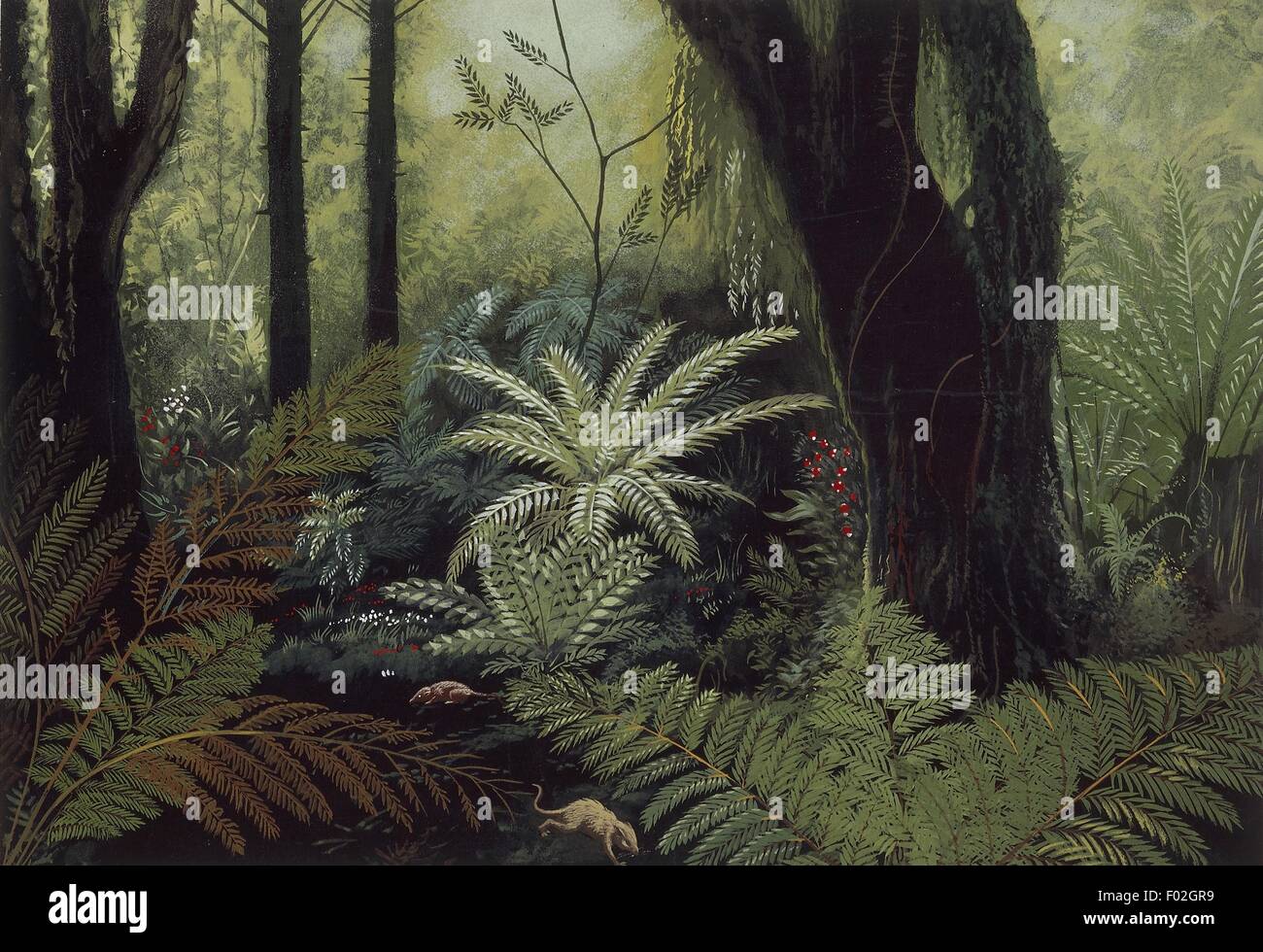 Reconstruction of prehistoric environment, illustration Stock Photo - Alamy