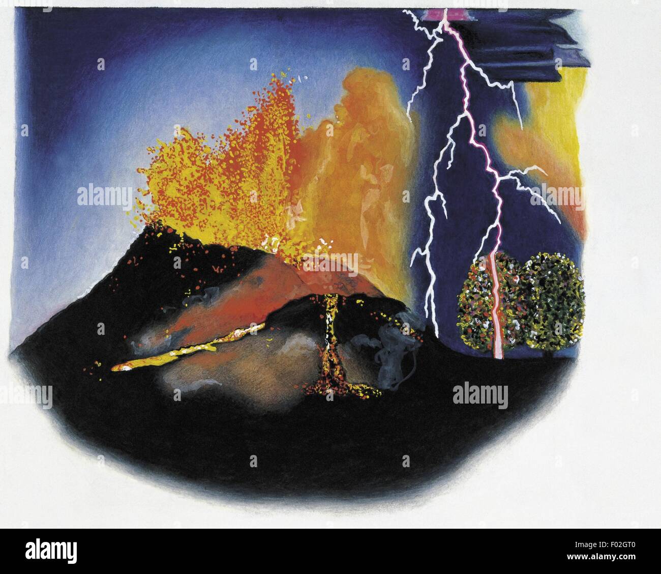 Erupting volcano. Color illustration Stock Photo - Alamy