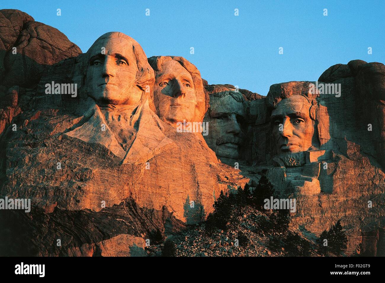 The sculptures of the heads of four United States presidents, George ...