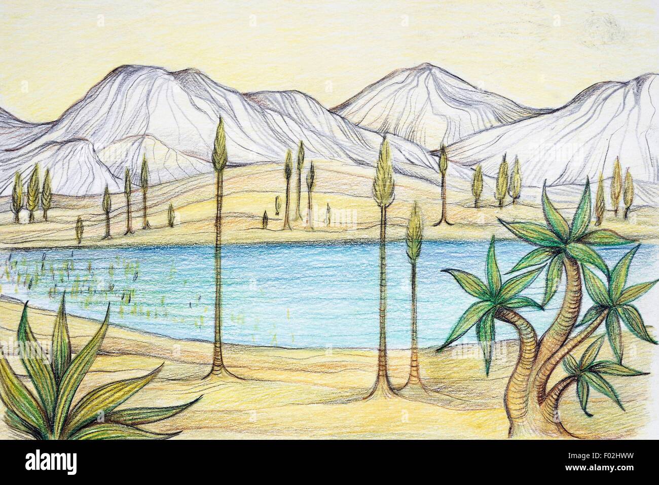 Mountains, marshy environment and flora, reconstruction of natural ...