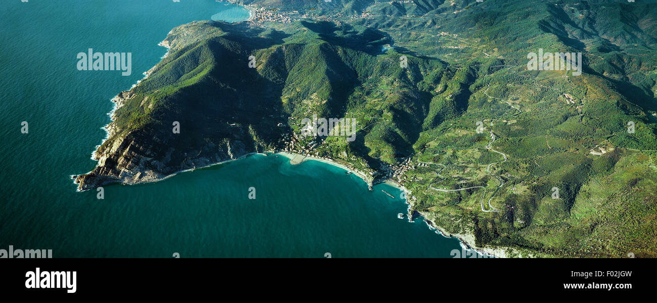 Aerial view of the Cinque Terre, Promontori delle Isole di Levante ...