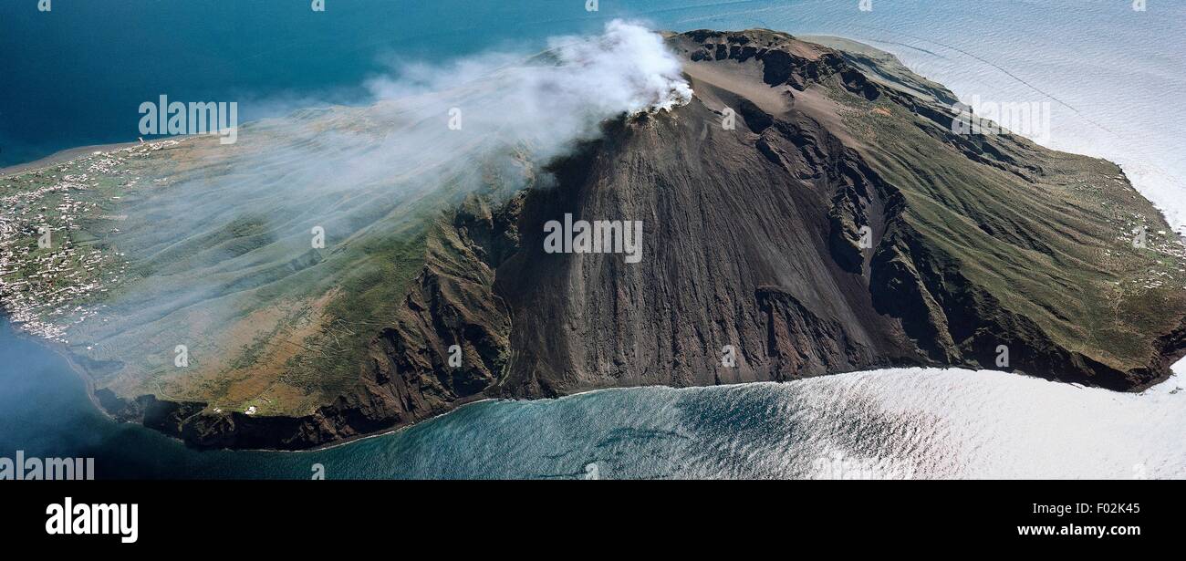 Aerial view of Stromboli Island in the Aeolian or Lipari Islands ...