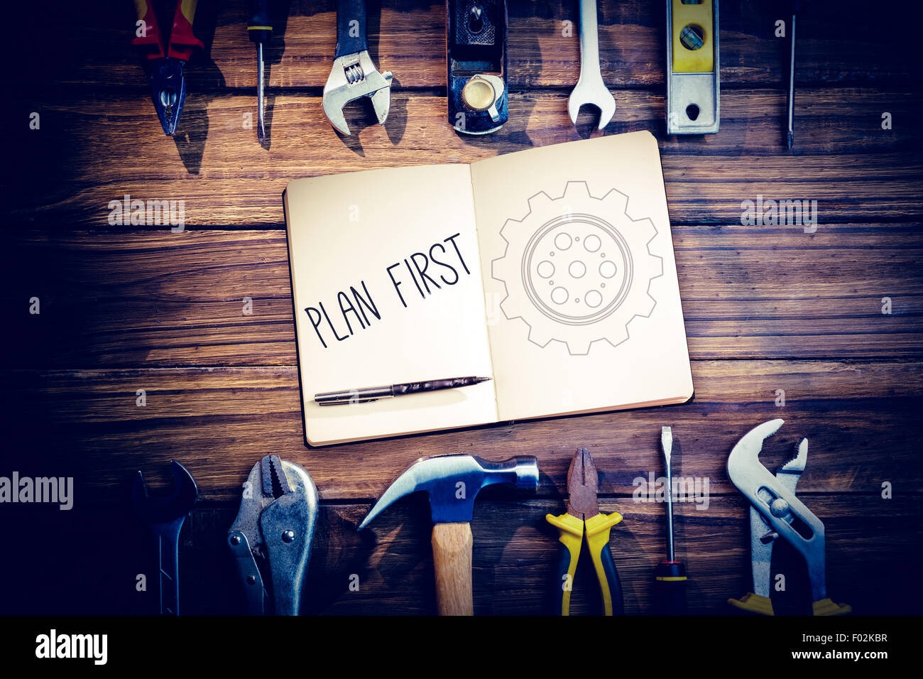 Plan first against blueprint Stock Photo - Alamy