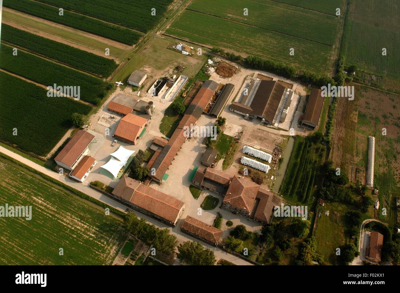 Aerial view of the commercial farm Corte Facchina Piccola at Nosedole ...