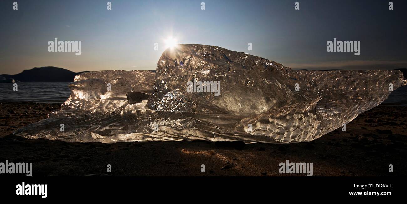 Beached iceberg near Siorapaluk on the Nares Strait, Greenland, Denmark ...