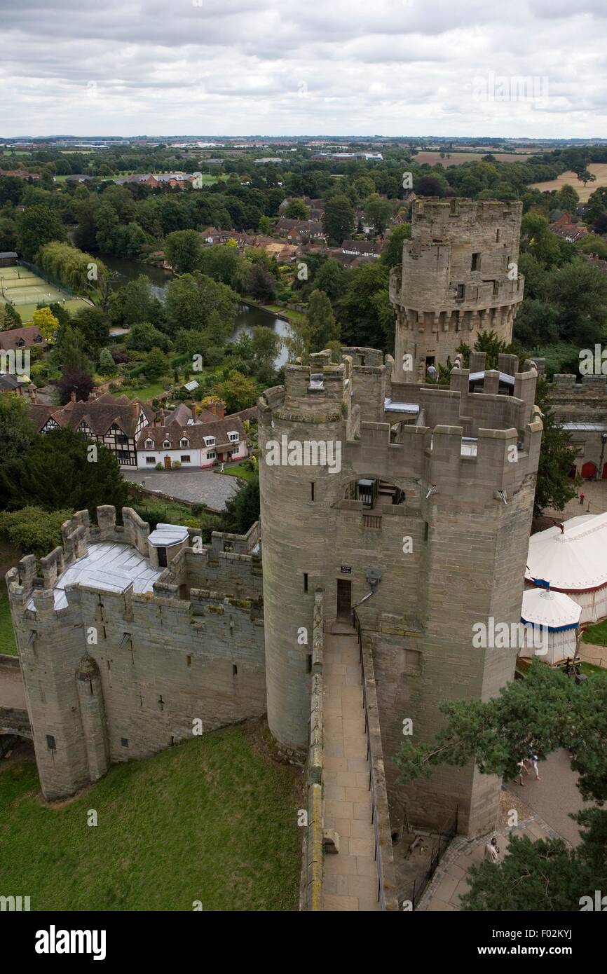 Aerial view of Warwick Castle - Warwickshire, Midlands, England, United ...