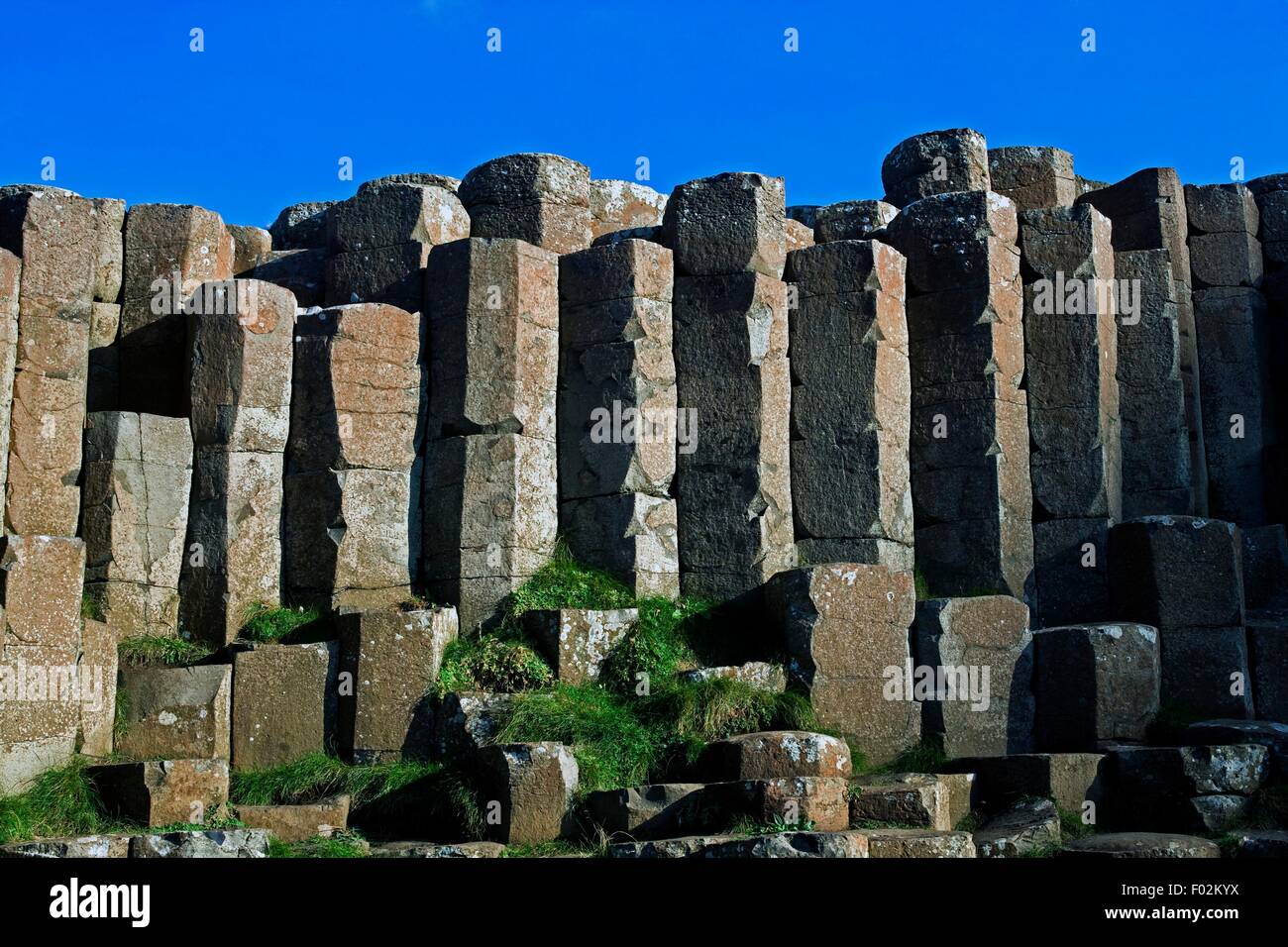 Basaltic prisms, the Giant's Causeway, outcrop of interlocking basalt ...