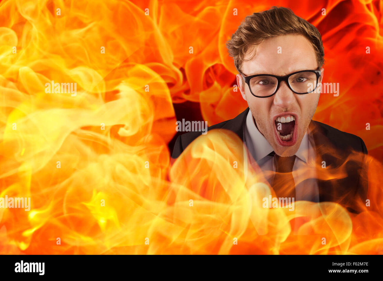 Composite image of young angry businessman shouting at camera Stock ...