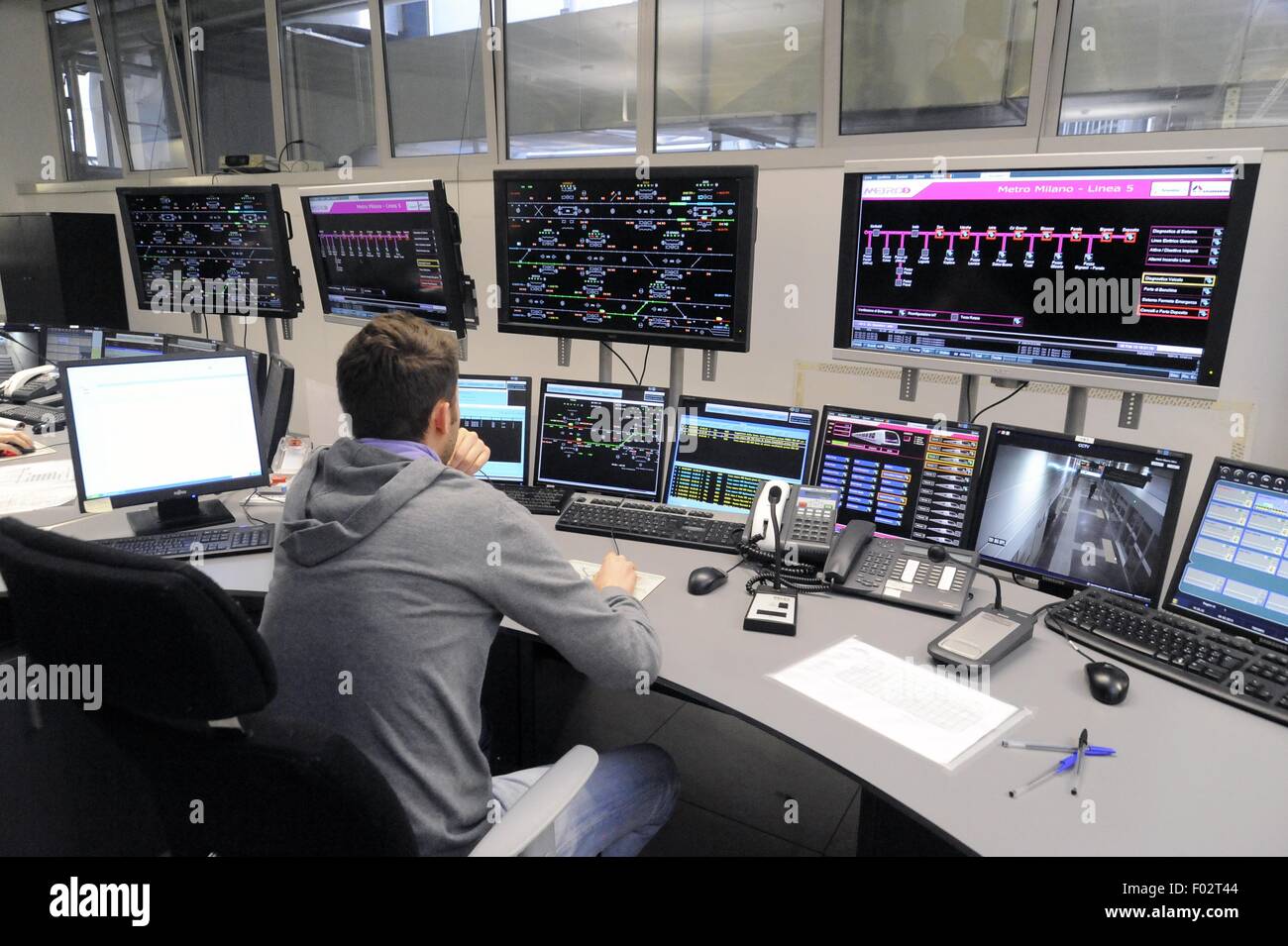 Milan (Italy), the control room of the automated metro line 5 Stock ...