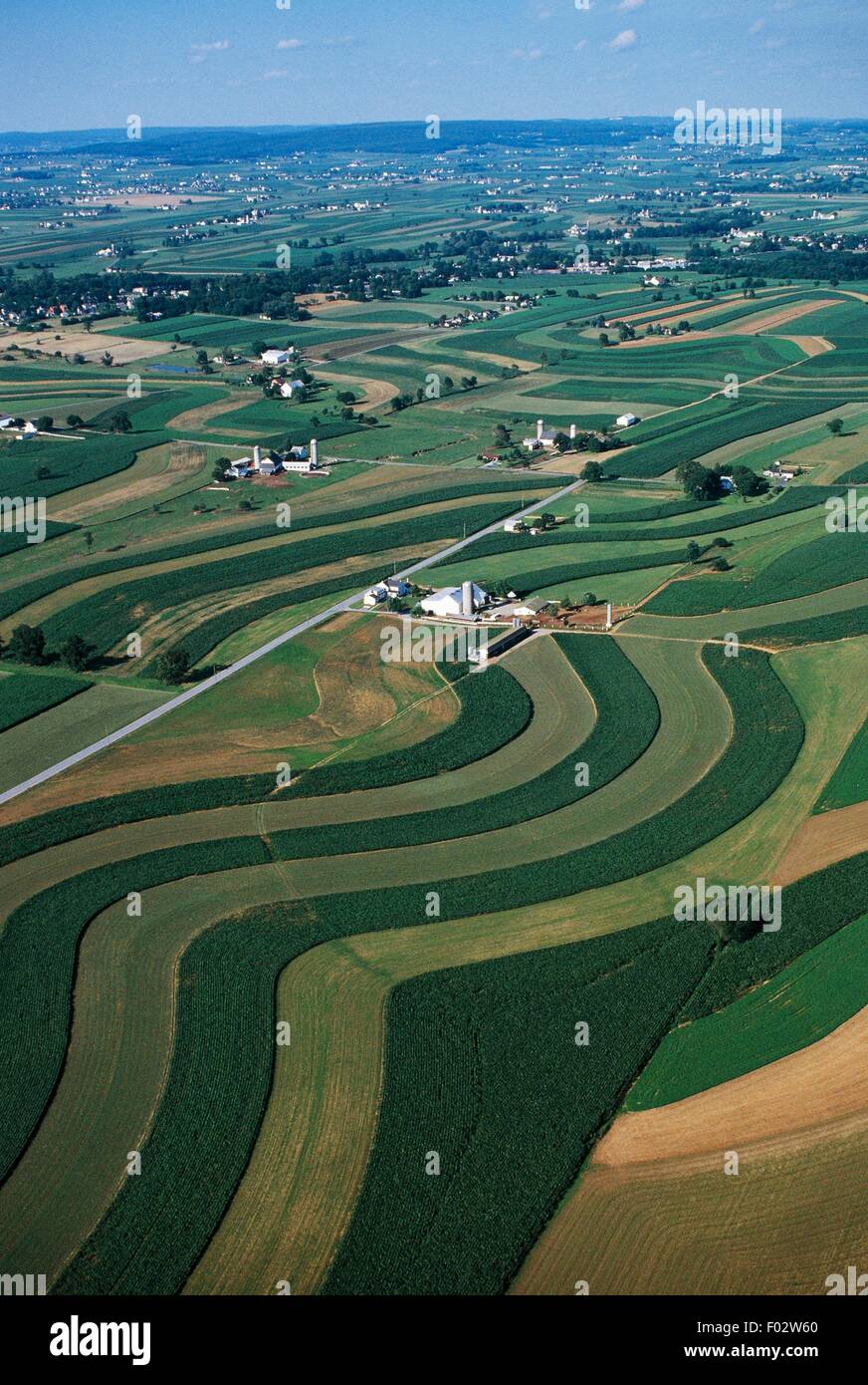 Aerial view of farm fields near Lancaster showing geometric patterns ...