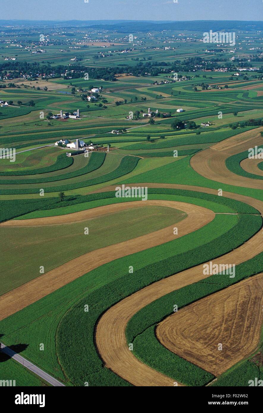 Aerial view of farm fields near Lancaster showing geometric patterns ...