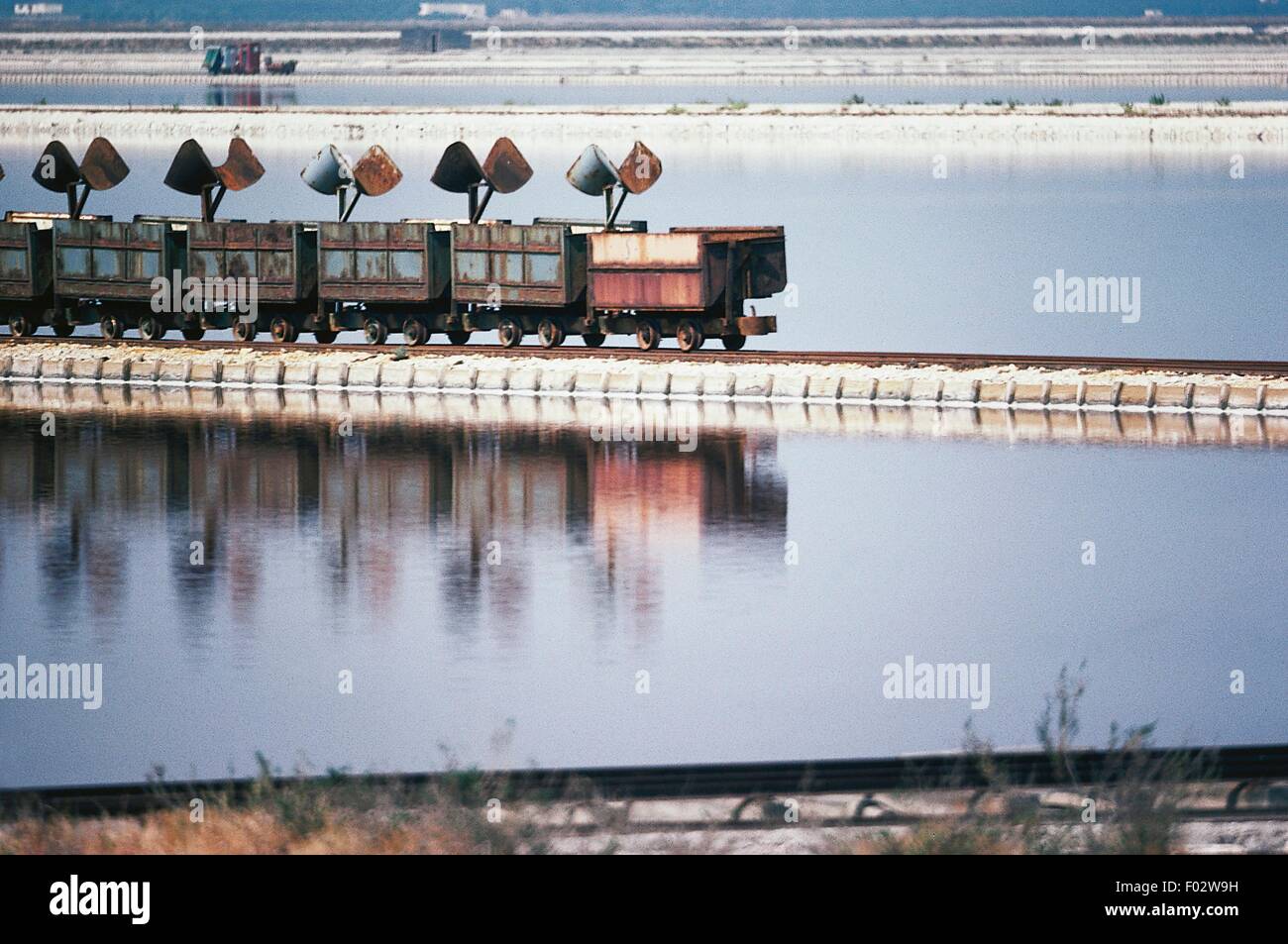 Train for transporting salt, Margherita di Savoia Saltworks, Apulia ...