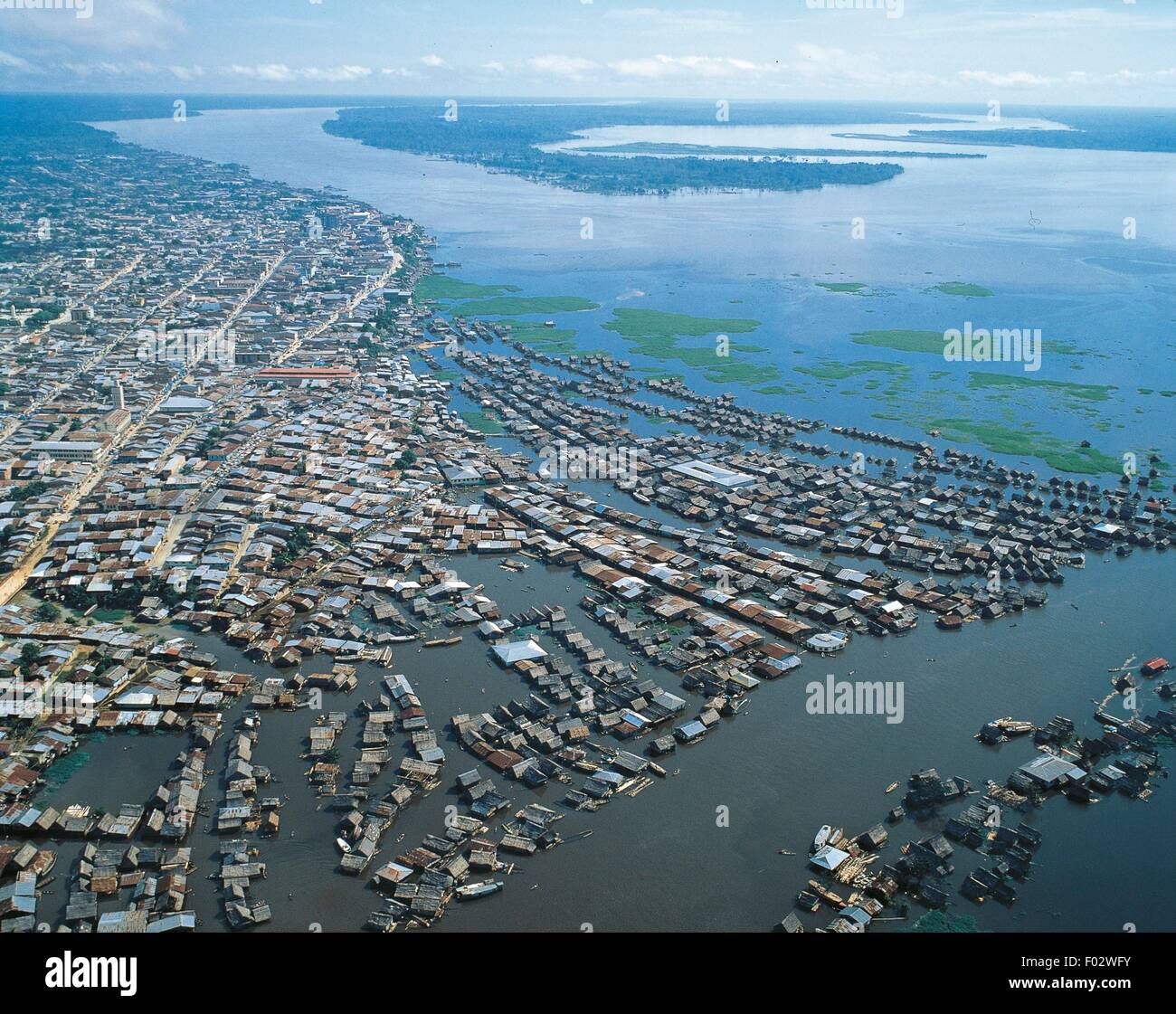 Aerial view of Iquitos on the Amazon River - Loreto Region, Peru Stock ...