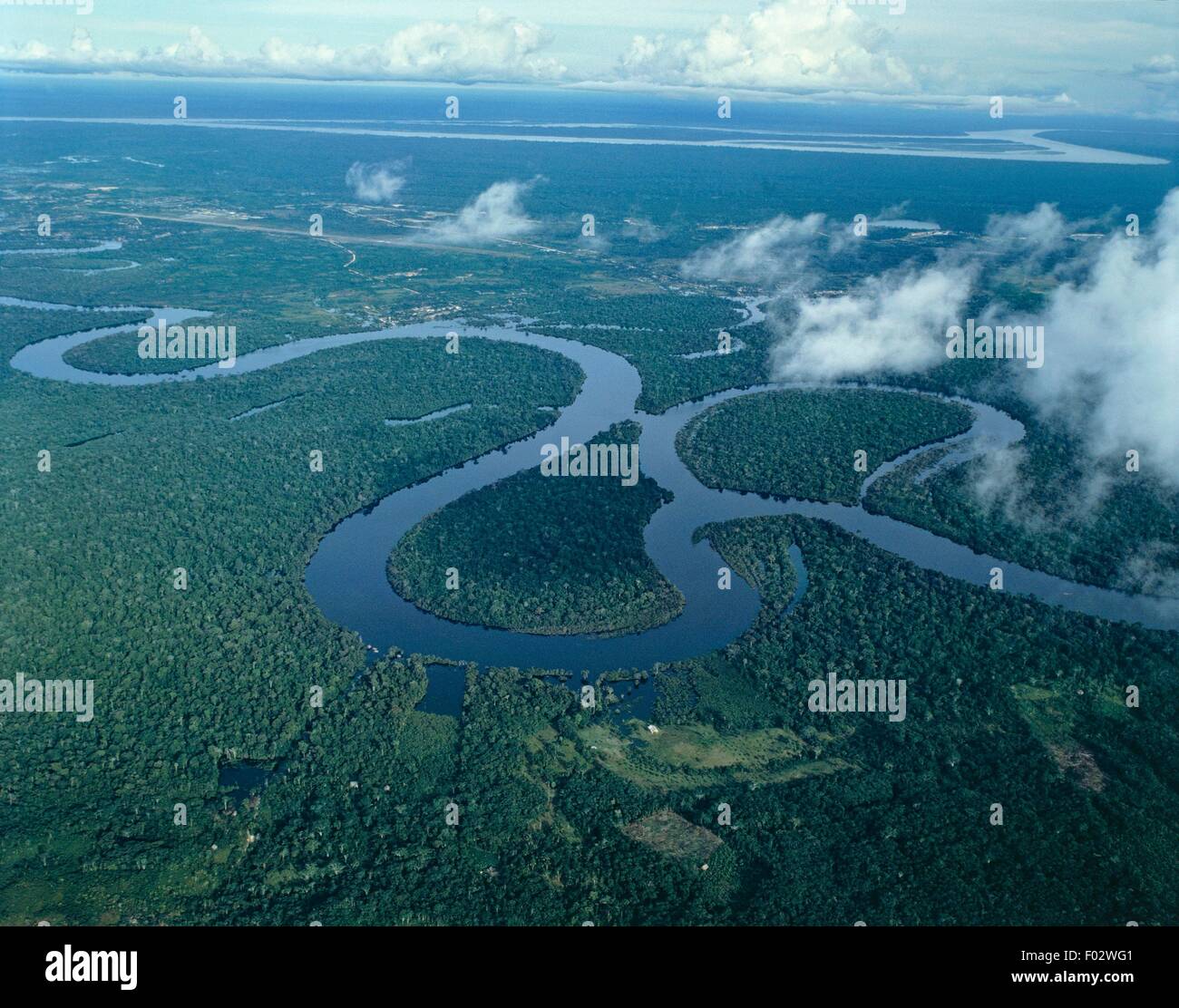 Aerial view of the jungle with Rio Nanay, west of Iquitos - Loreto ...