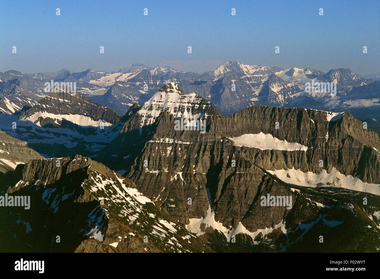 Aerial view of the Rocky Mountains, Glacier National Park (UNESCO World ...